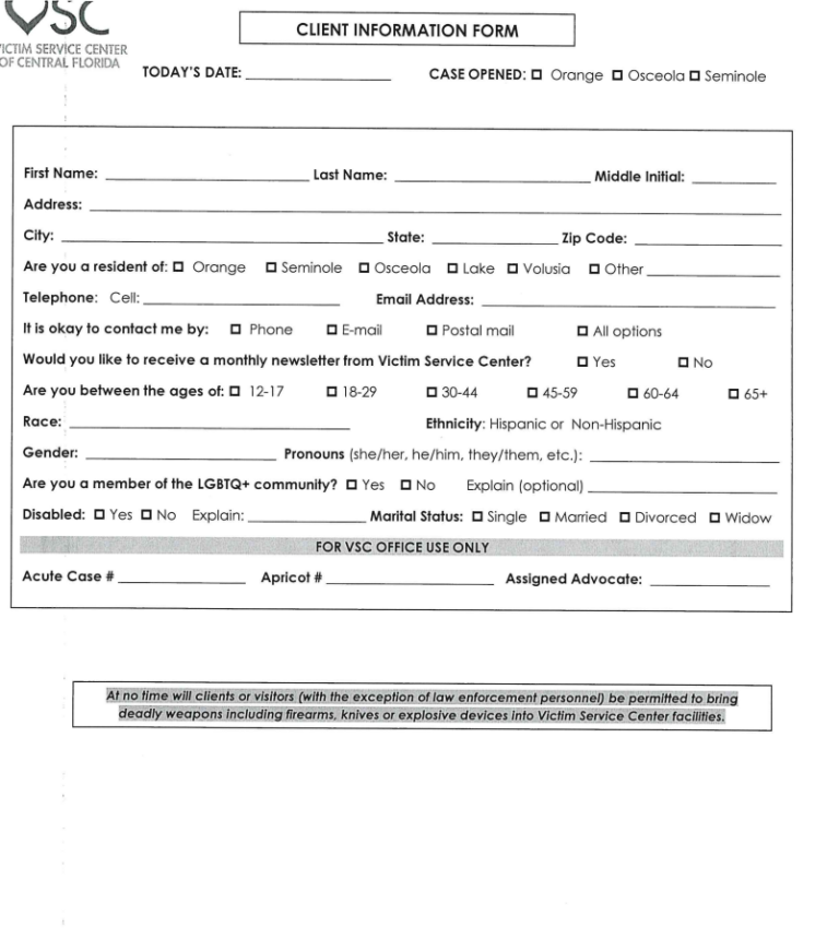 Client Form – Victim Service Center of Central Florida